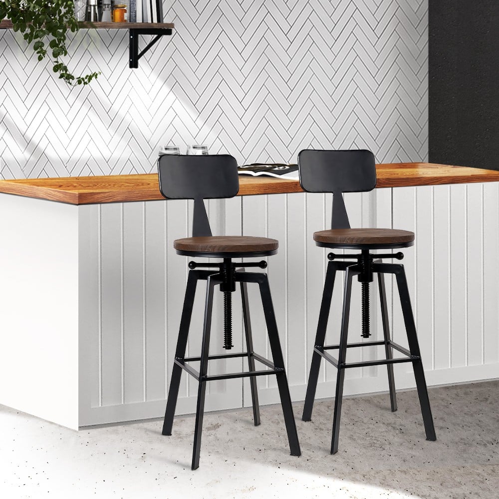 Shop Artiss Set of 2 Rustic Industrial Style Metal Bar Stool - Black ...